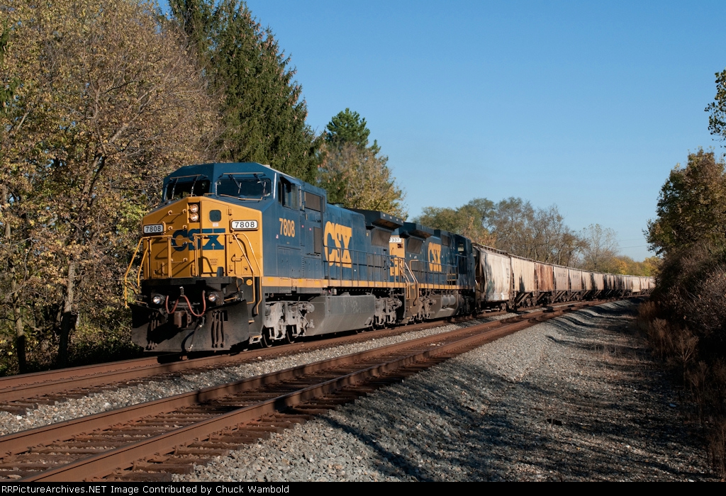 Southbound grain Train at Stony Hollow Rd - CSX 7808